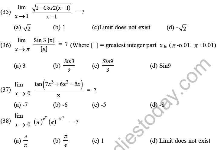 JEE Mathematics Limits Continuity and Differentiability MCQs Set B with Answers
